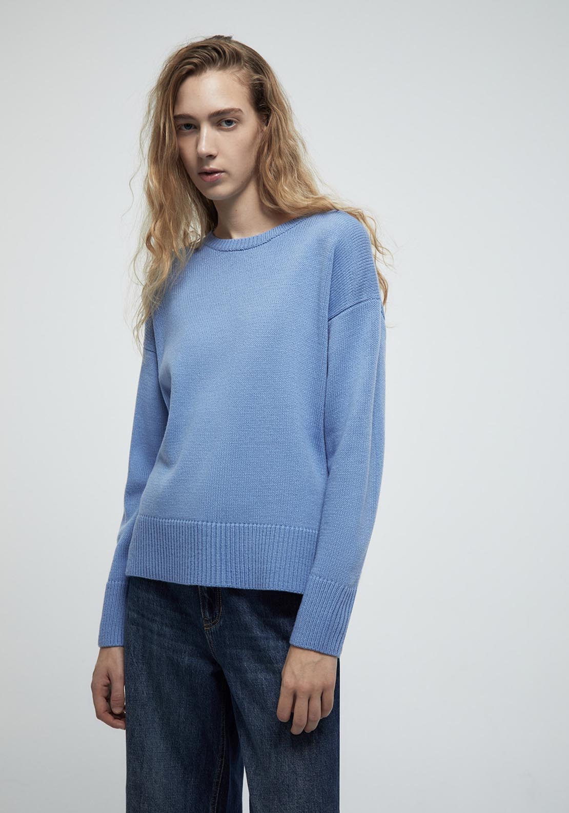 Plain Knit Sweater - Blue – Shaws