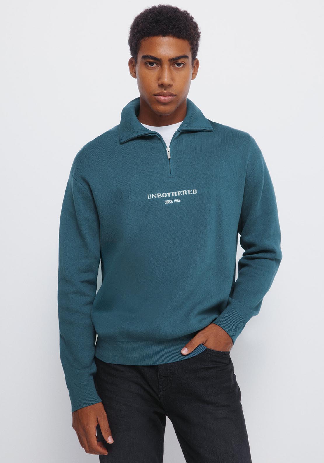Zip Neck Slogan Jumper - Blue – Shaws